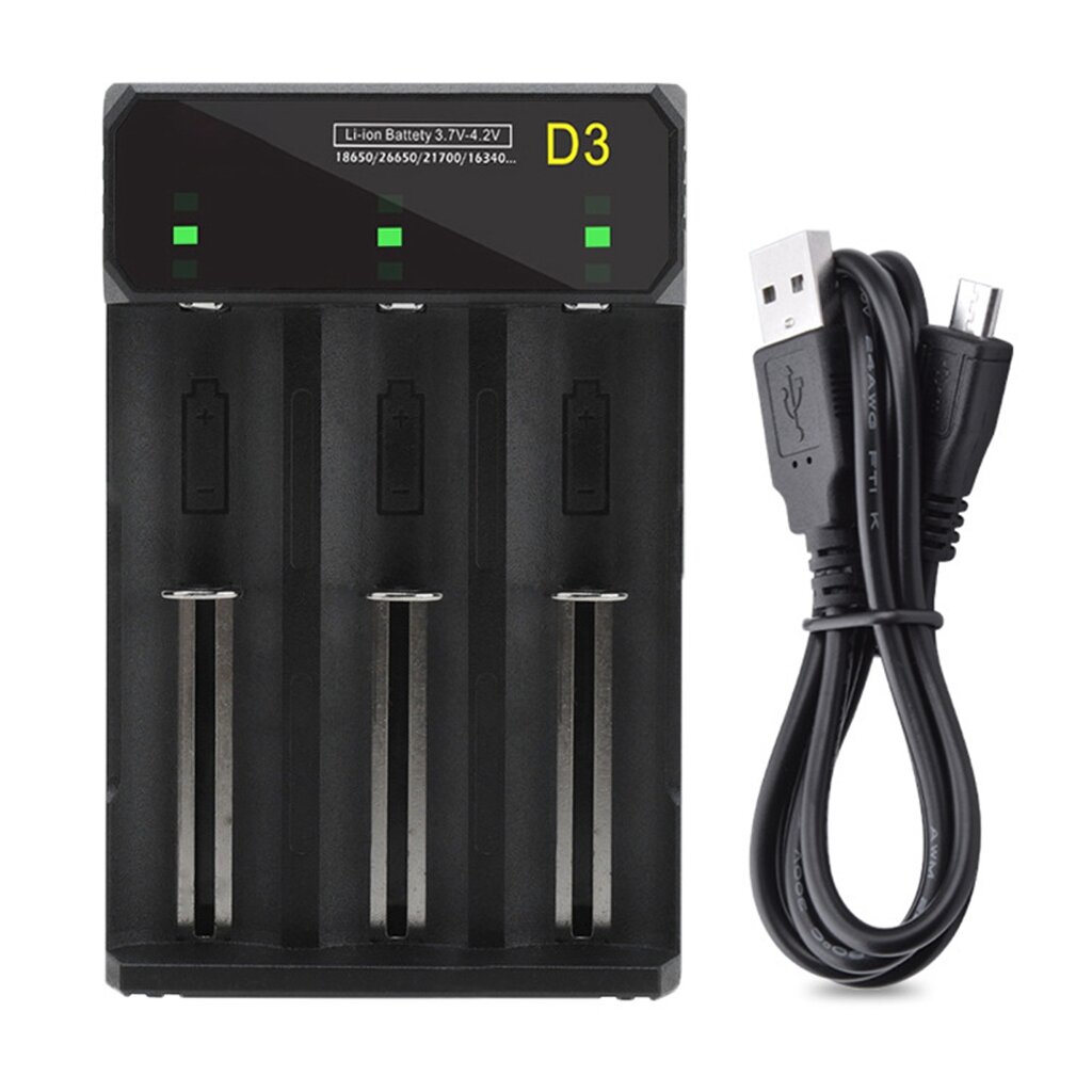 Интеллектуальное 3-слотовое зарядное устройство ABS для аккумуляторов 18650 26650 21700 с LED индикацией