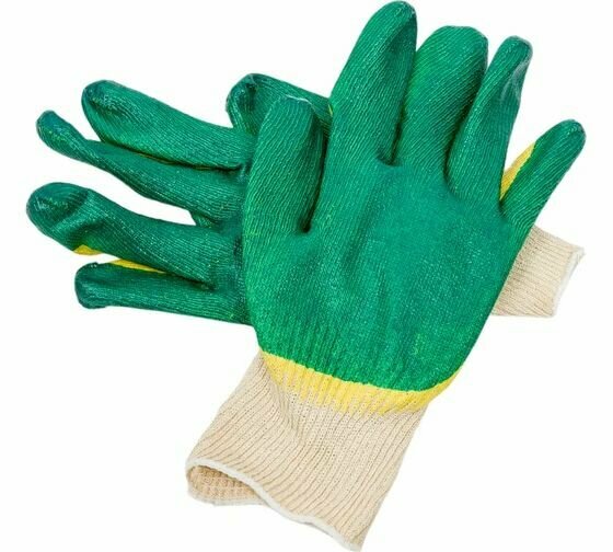 Перчатки Спец х/б двойной облив, латекс желто-зеленый, 13 класс (10 пар)