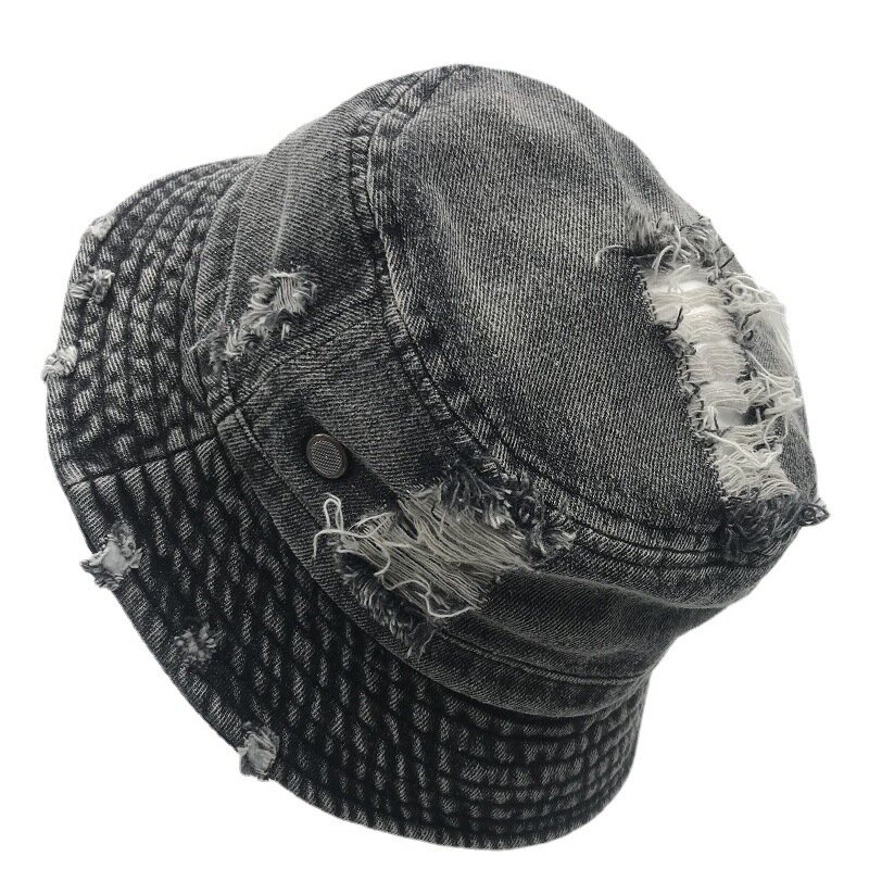 Шляпа ведро Hole Washed Denim аниме унисекс повседневная пляжная рыболовная шляпа солнечная шляпа подходит для подростков и взрослых