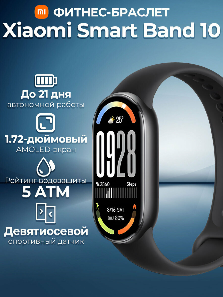 Фитнес-браслет Xiaomi Mi Smart Band 10, Midnight Black(BHR07PYGL)