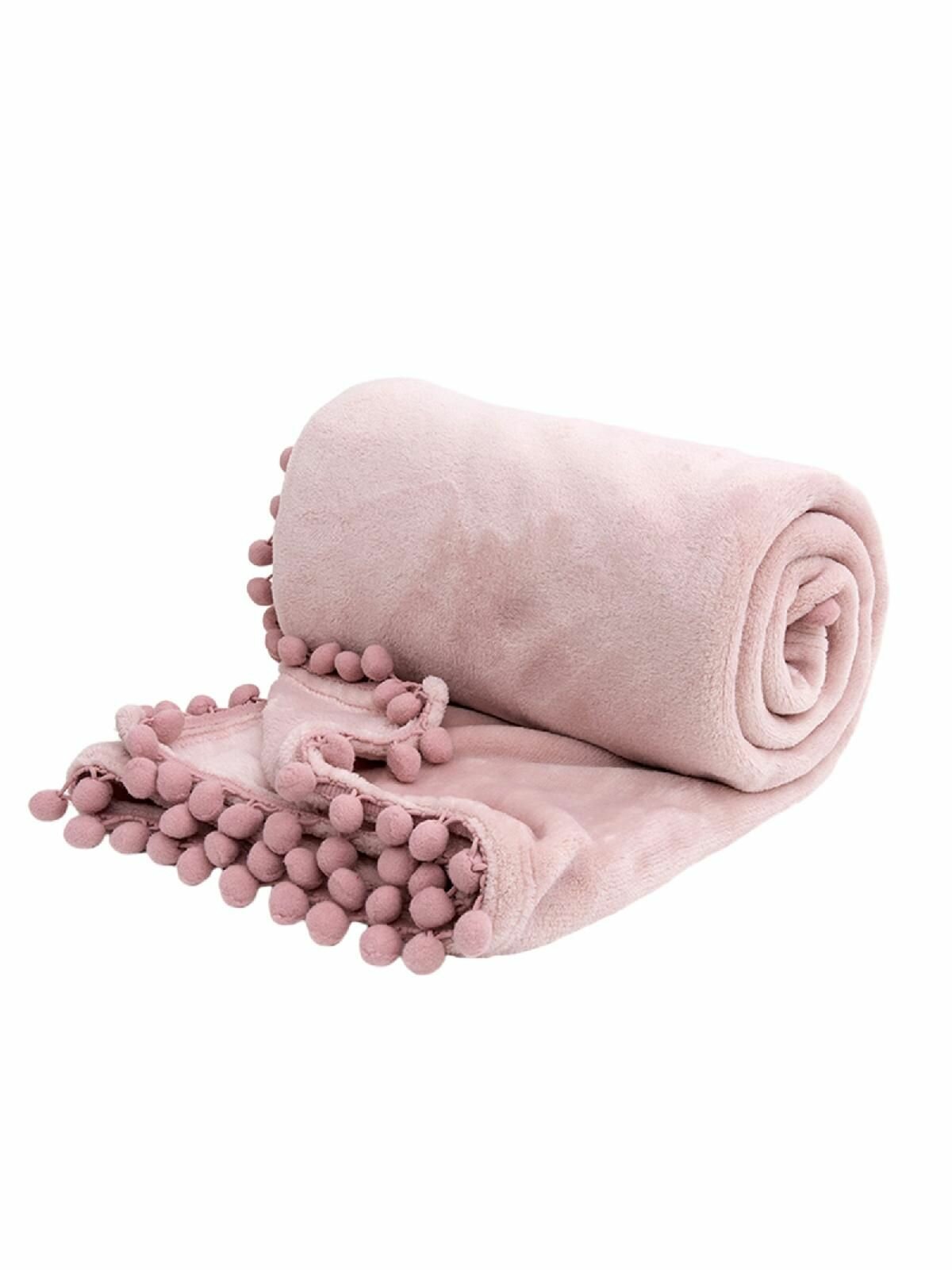 Пледы и покрывала, Фланелевое одеяло с кисточками-150 на 200-розовое