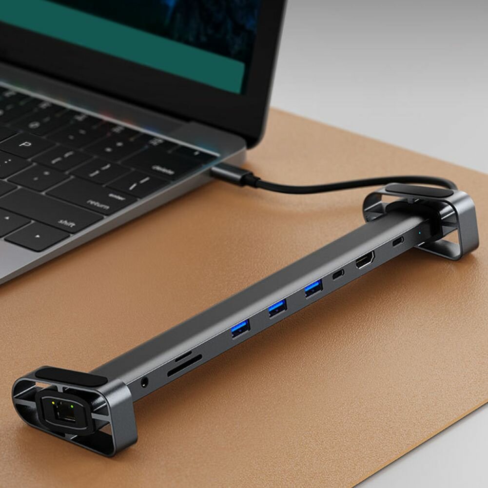 Даптер USB C 10-в-1 Многопортовый 100 Вт PD RJ45 Gigabit Ethernet для Macbook Huawei