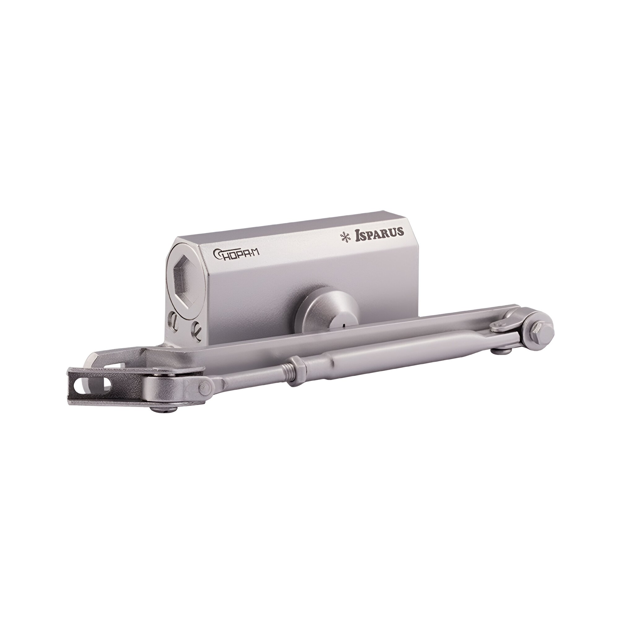 Доводчик дверной Нора-М 410F Isparus, для дверей 15 - 60 кг, с фиксацией, серебро