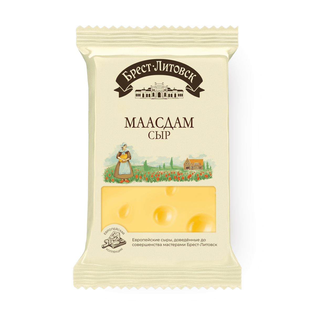 Сыр Брест-Литовск Маасдам, 45%, полутвердый, без добавок, 200 г
