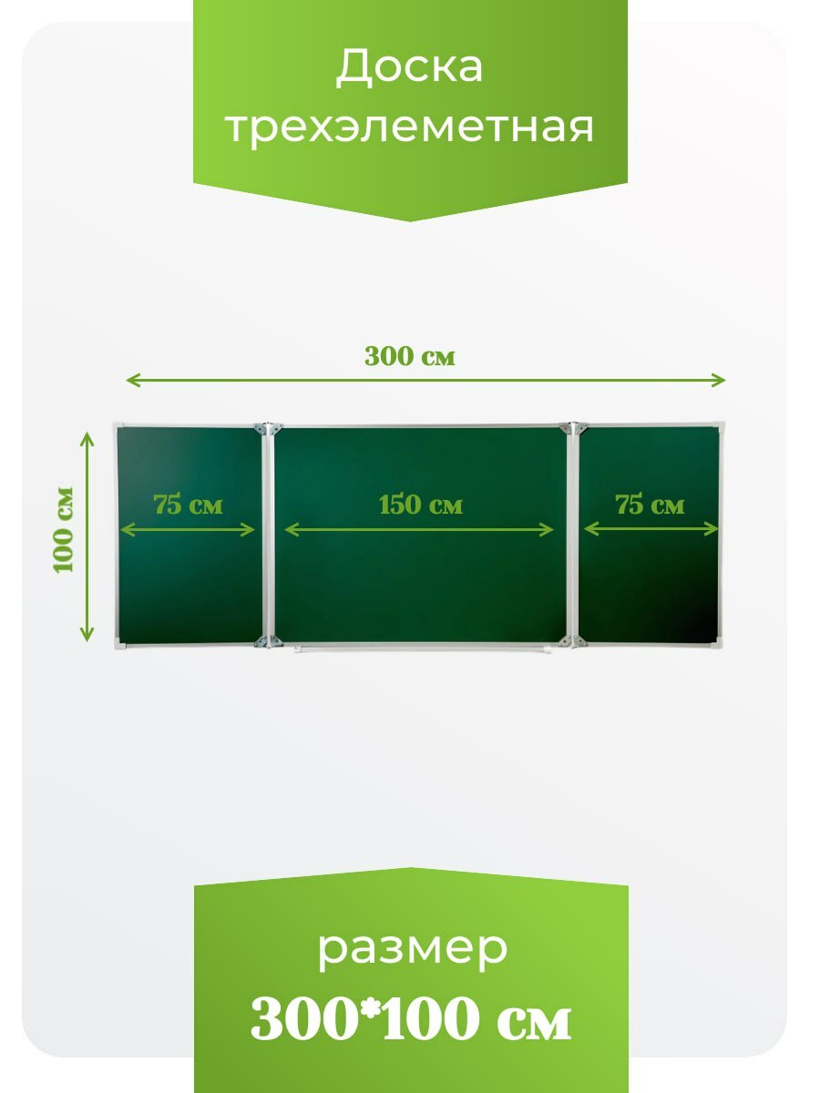 Доска трёхэлементная магнитная полимерная, МелМар, 3000х1000 мм, комбинированная(мел, маркер)