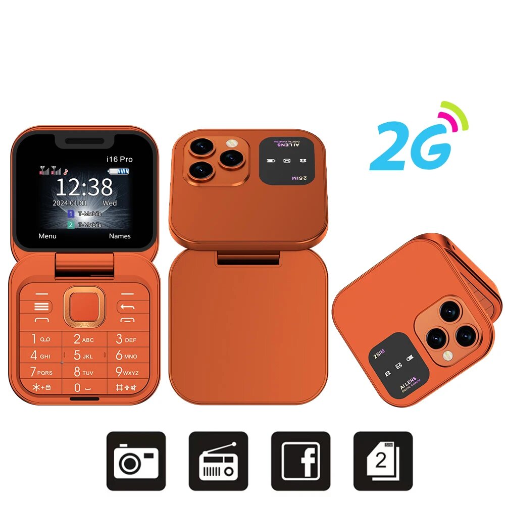 SERVO Original i16 Pro Foldable Mini Mobile Phone 2SIM Card Speed Dial Fold Telephone Magic Voice Blacklist Flip Cellphone TypeC
