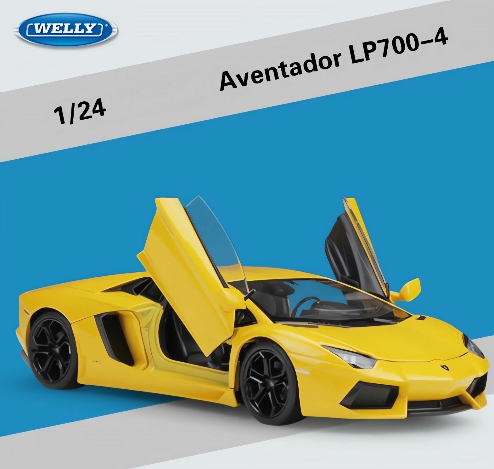 Металлическая коллекционная модель автомобиля "Welly". "Lamborghini Aventador LP700-4". Ламборгини (Масштаб 1/24, желтая)