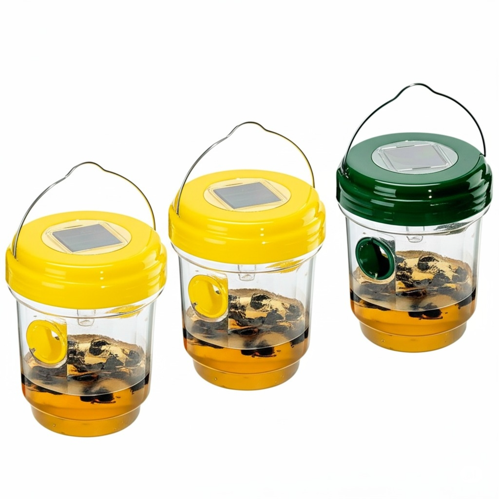 3 Pack Мотыльники для шмелей наружные подвесные, Соляризованные мотыльники для пчел на улице, Мотыльники для ос, Пловцы для пчел и шмелей на улице сад, Цвет: два желтых + один зеленый, Размер: 9*11.5CM, Вес: 350G, Материал: PS+PP, Ёмкость батареи: 40mah,