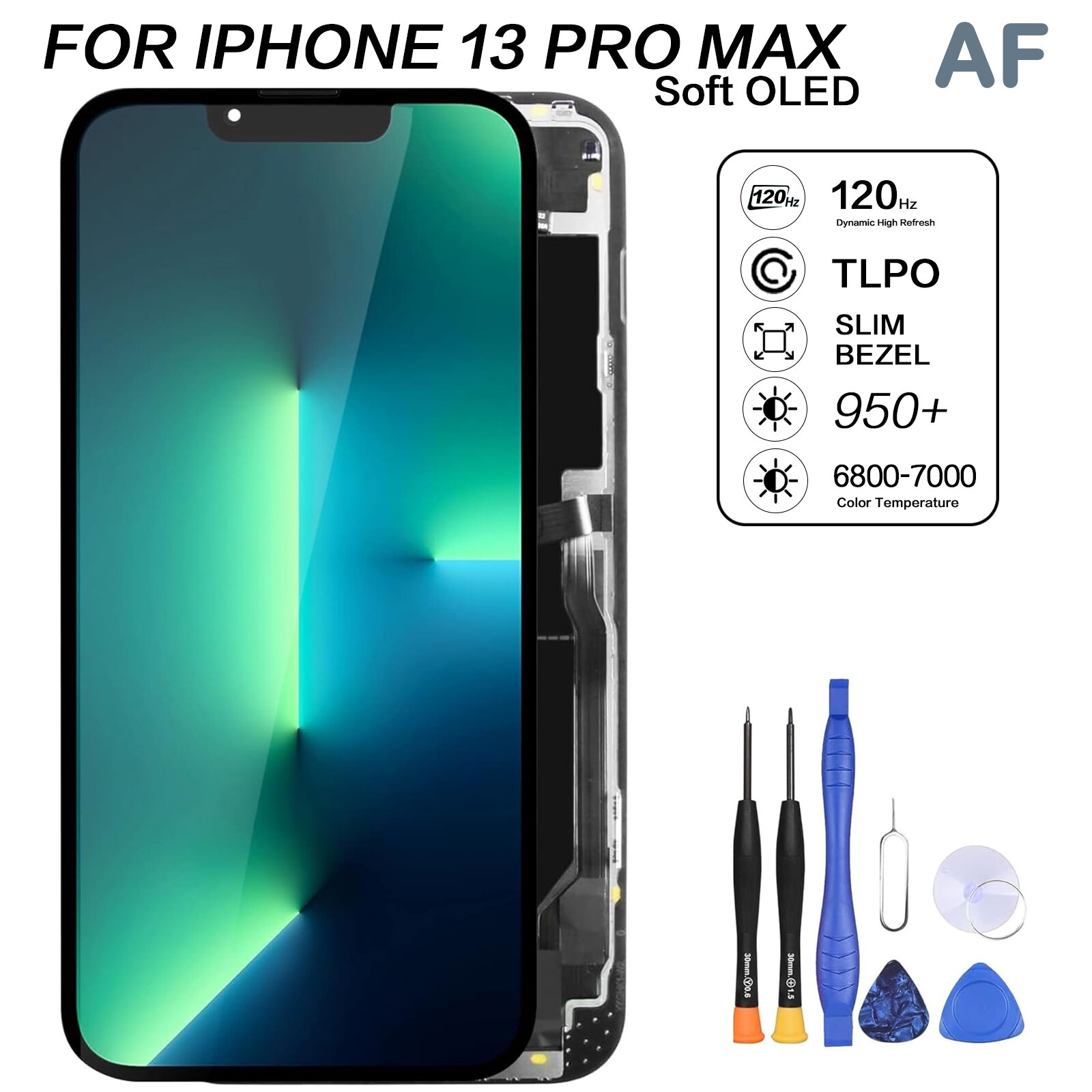 Гибкий OLED-экран-замена для iPhone 13 Promax: 120 Гц, рамки 0.9 мм, высший китайский класс