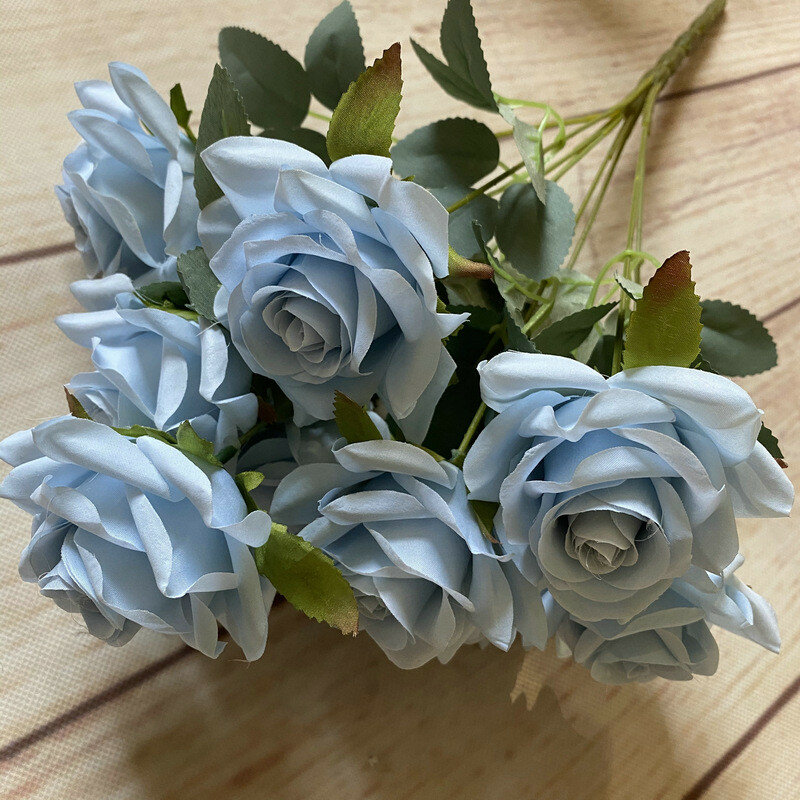 Realistic artificial rose bouquet for wedding venue tabletop display light blue