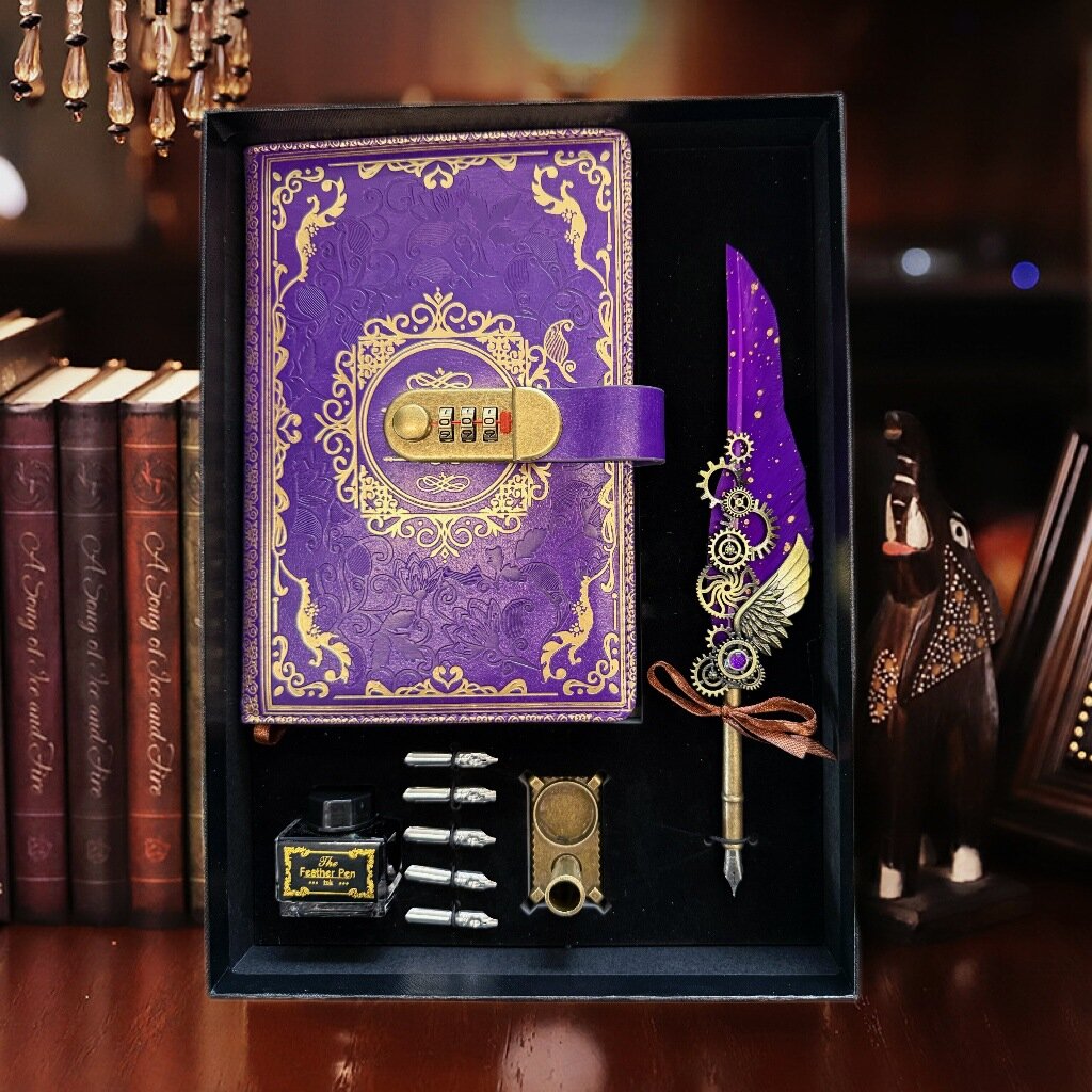 Набор блокнотов с винтажным комбинированным замком, панк-механическая перьевая ручка, чернильный картридж, перьевая ручка, подарочная коробка для студентов, оптовая продажа