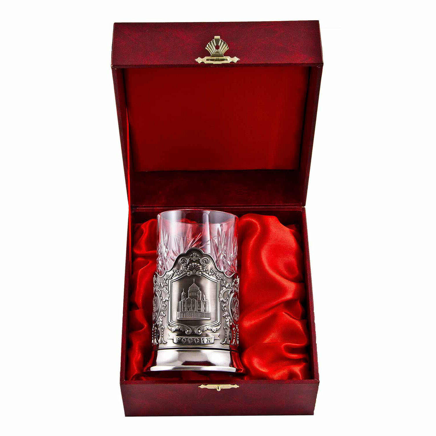 Подстаканник "Россия" дерев. футляр, хруст. стакан, штамп ПД-5Ш-ХХС