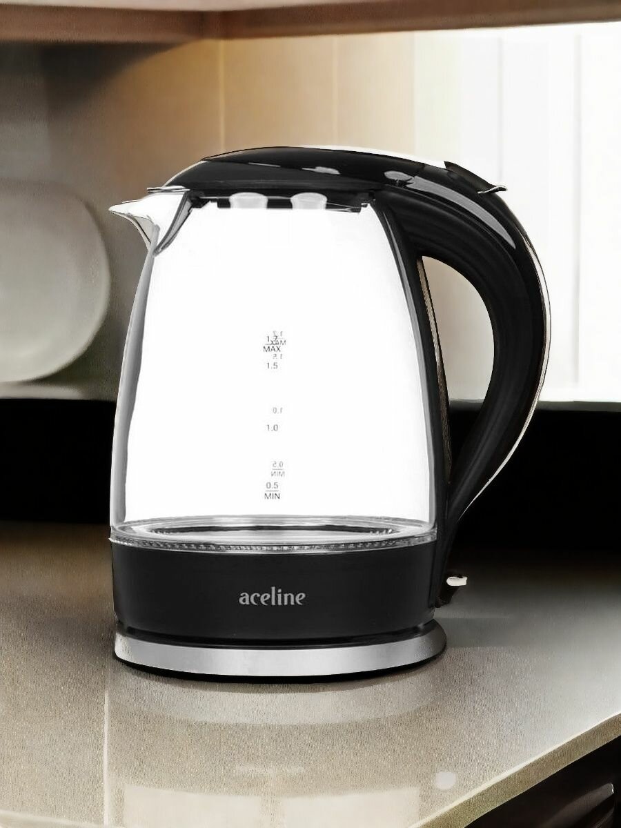 Электрочайник Aceline GF-175, черный, стекло, 1.7 л, подсветка