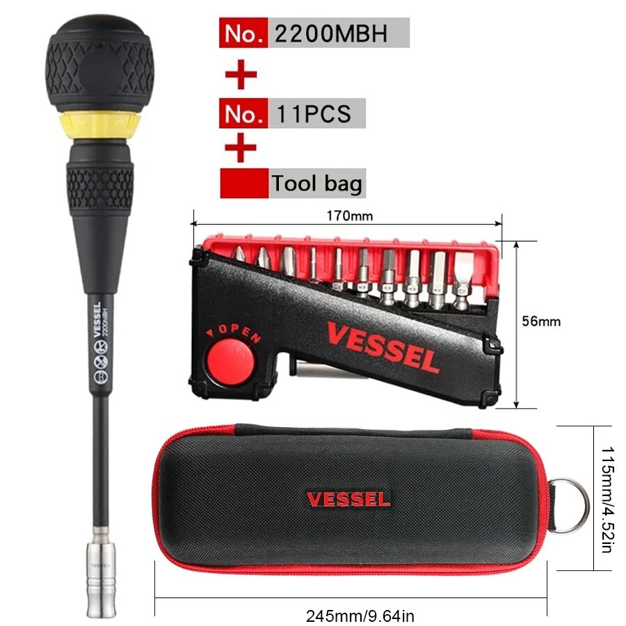 Набор отверток VESSEL с храповым механизмом 2200MBH11 Tool bag