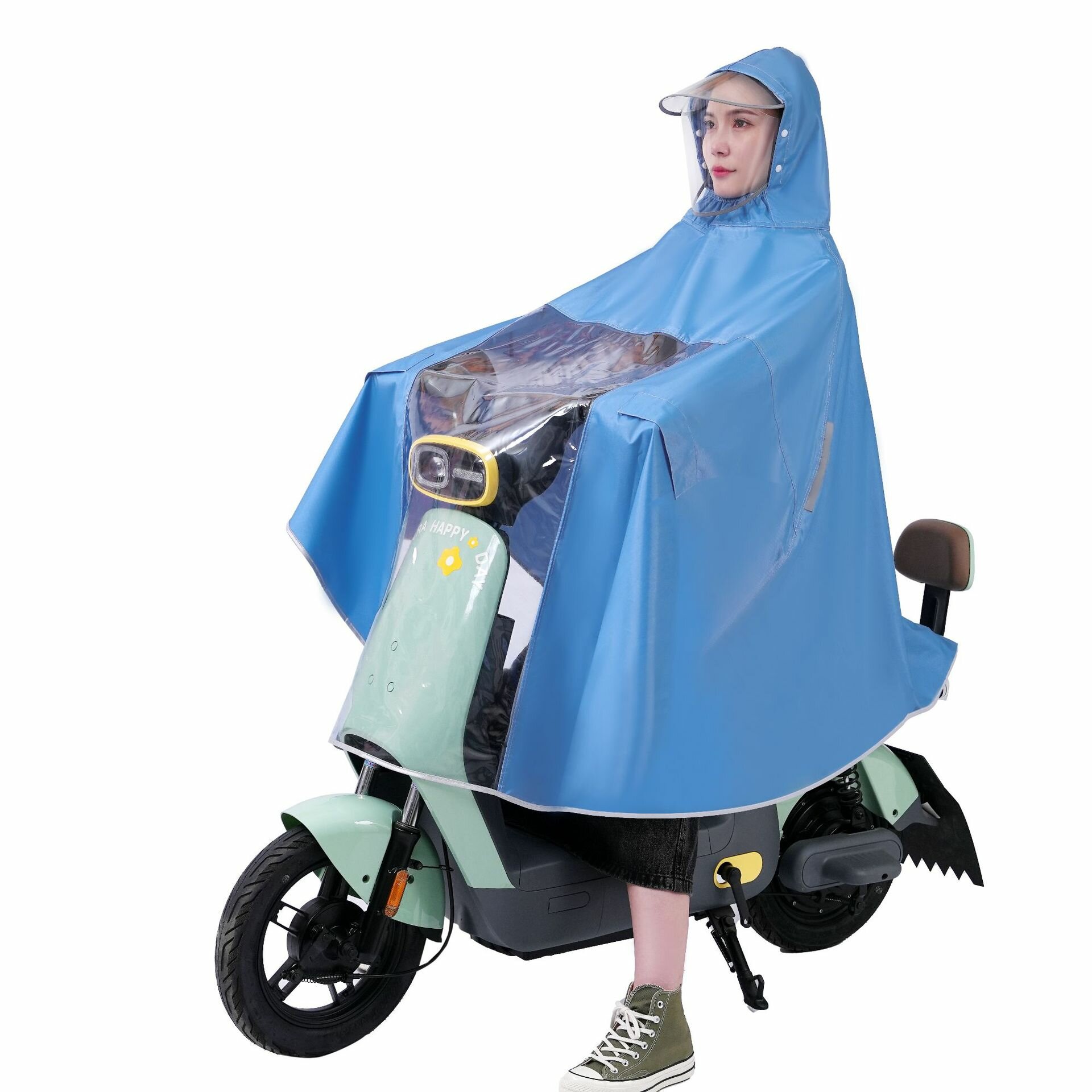 Дождевик для электросамоката, утолщенный и удлиненный, с чехлом для ног, из оксфордской ткани, с отражающим дождевиком и видимой приборной панелью для электросамоката на одного человека