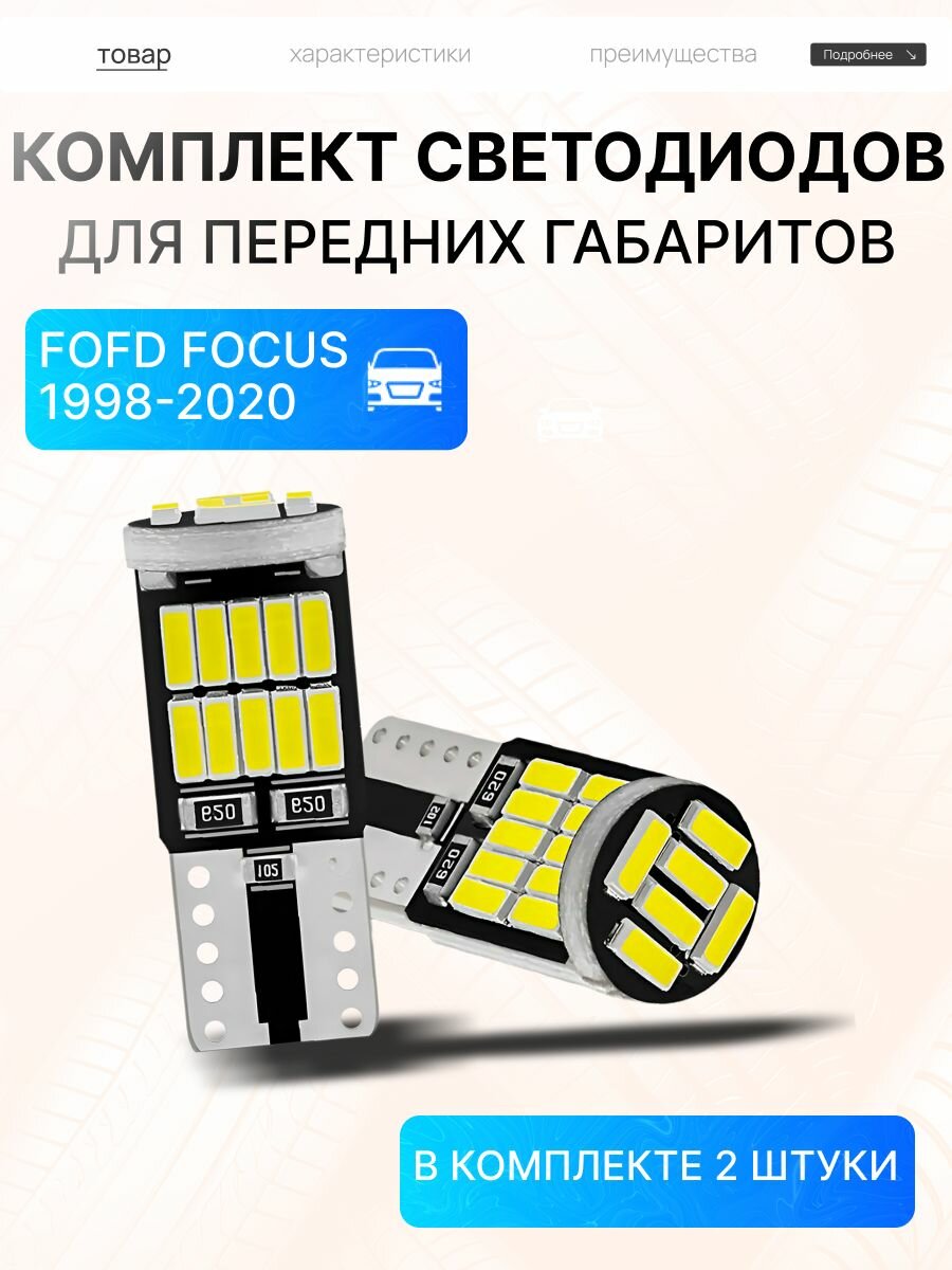 Светодиодные лампы для габаритных огней Ford Focus 1998-2020 (2 штуки)
