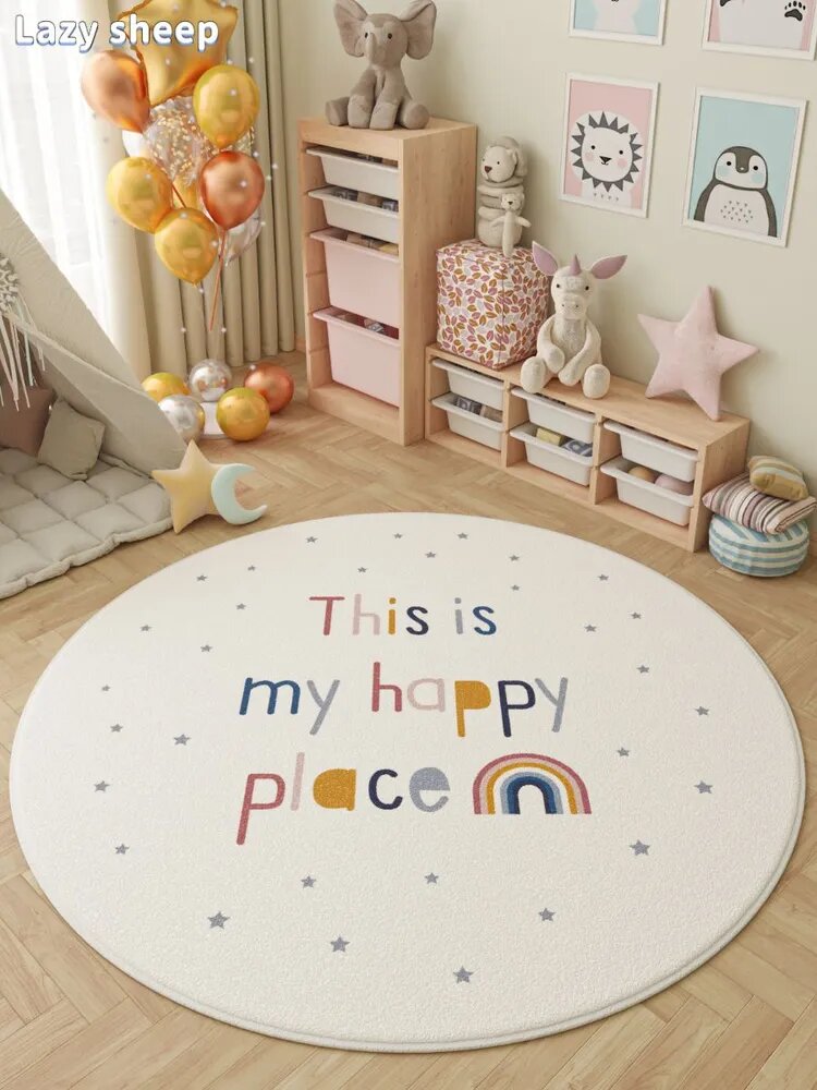 Коврик для детской Lazy sheep, круглый, 140 см, искусственный кашемир, принт 'This is my happy place'