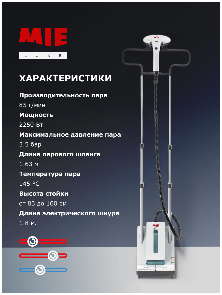 Отпариватель для одежды MIE Magic Style с баком 1,7 л, 2250 Вт, белый — фото 1