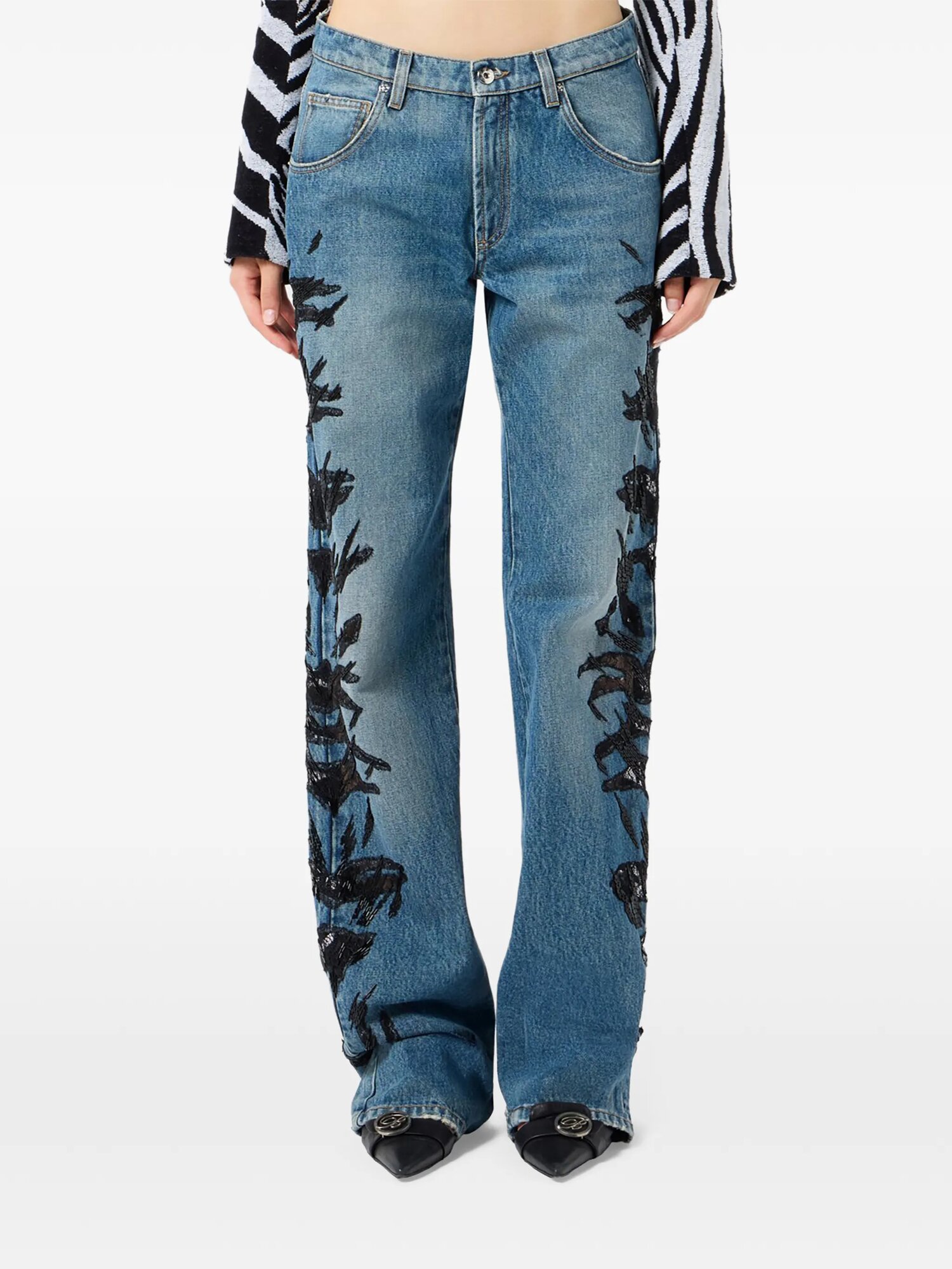 Джинсы Blumarine Zebra-embroidered regular-fit jeans, размер 38 — фото 1