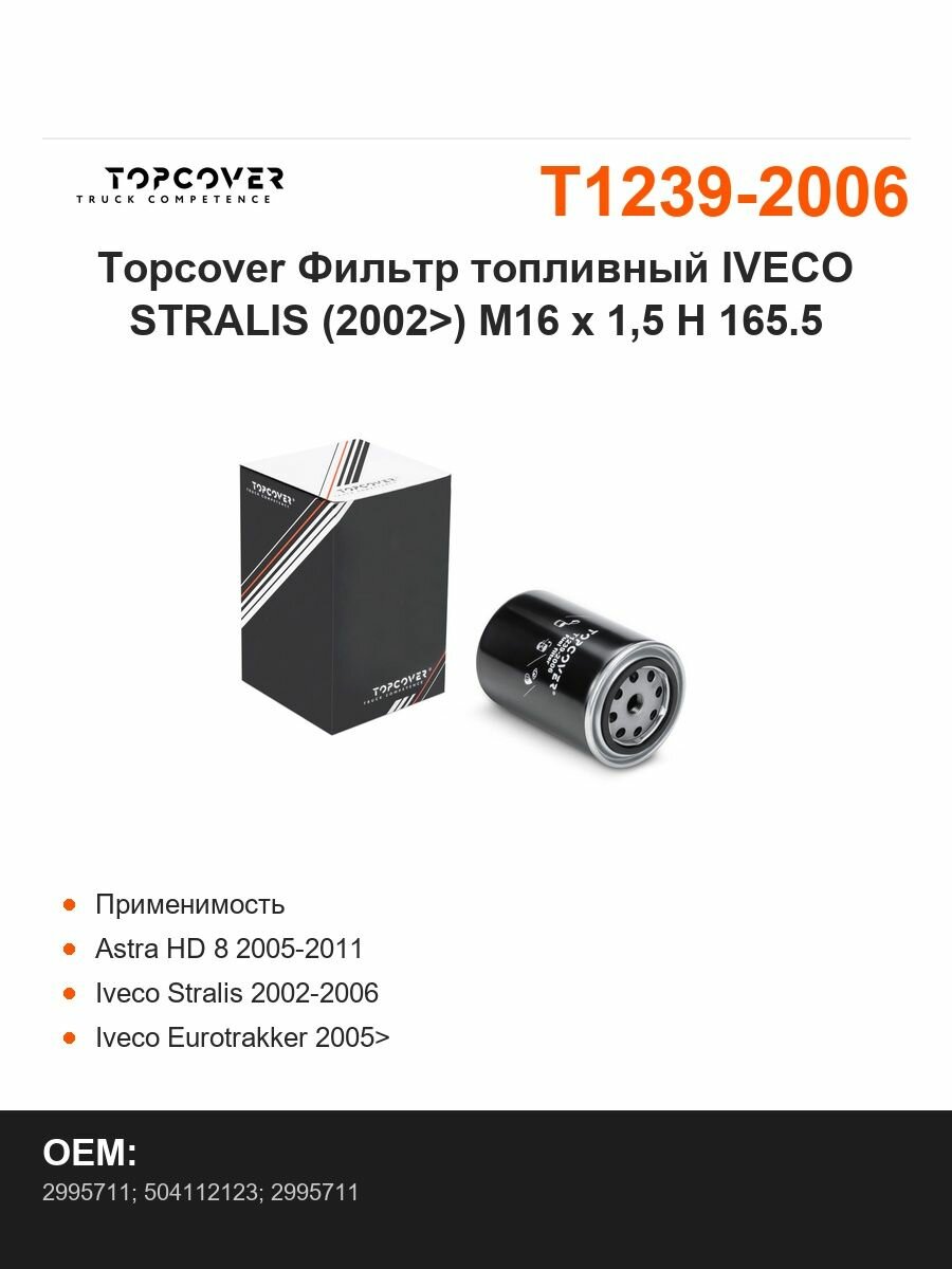 Topcover Фильтр топливный IVECO STRALIS (2002>) M16 x 1,5 H 165.5