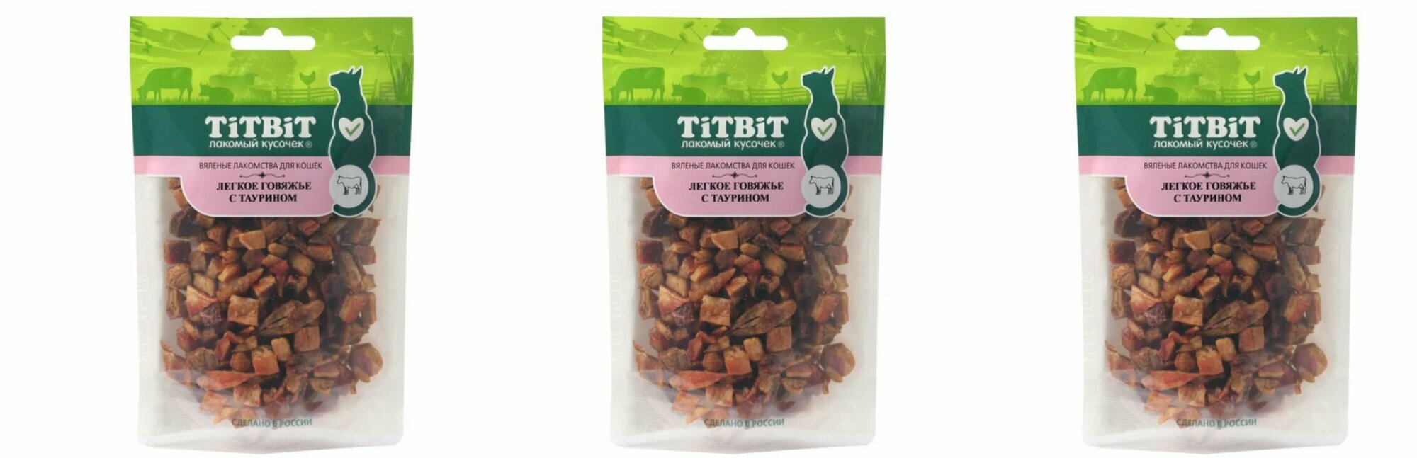 Titbit Вяленые лакомства для кошек, Легкое говяжье с таурином, 25 г, 3 шт