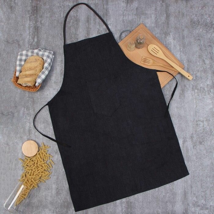 Фартук Доляна джинсовый, 60х88 см, 100% полиэстер, цвет черный