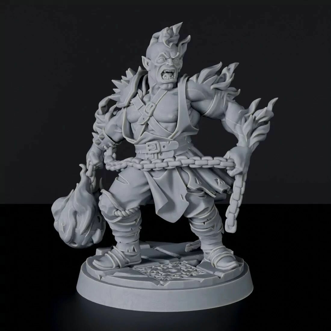 Миниатюра D&D "Огненный орк с кистенем" 32 мм (DnD, Dungeons & Dragons, ДнД, Подземелья и Драконы, Pathfinder)