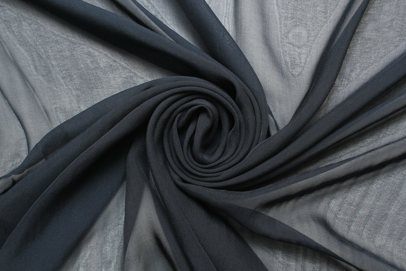 Ткань Шёлковый шифон тёмно-синий пепельный, ш134см, 0,5 м