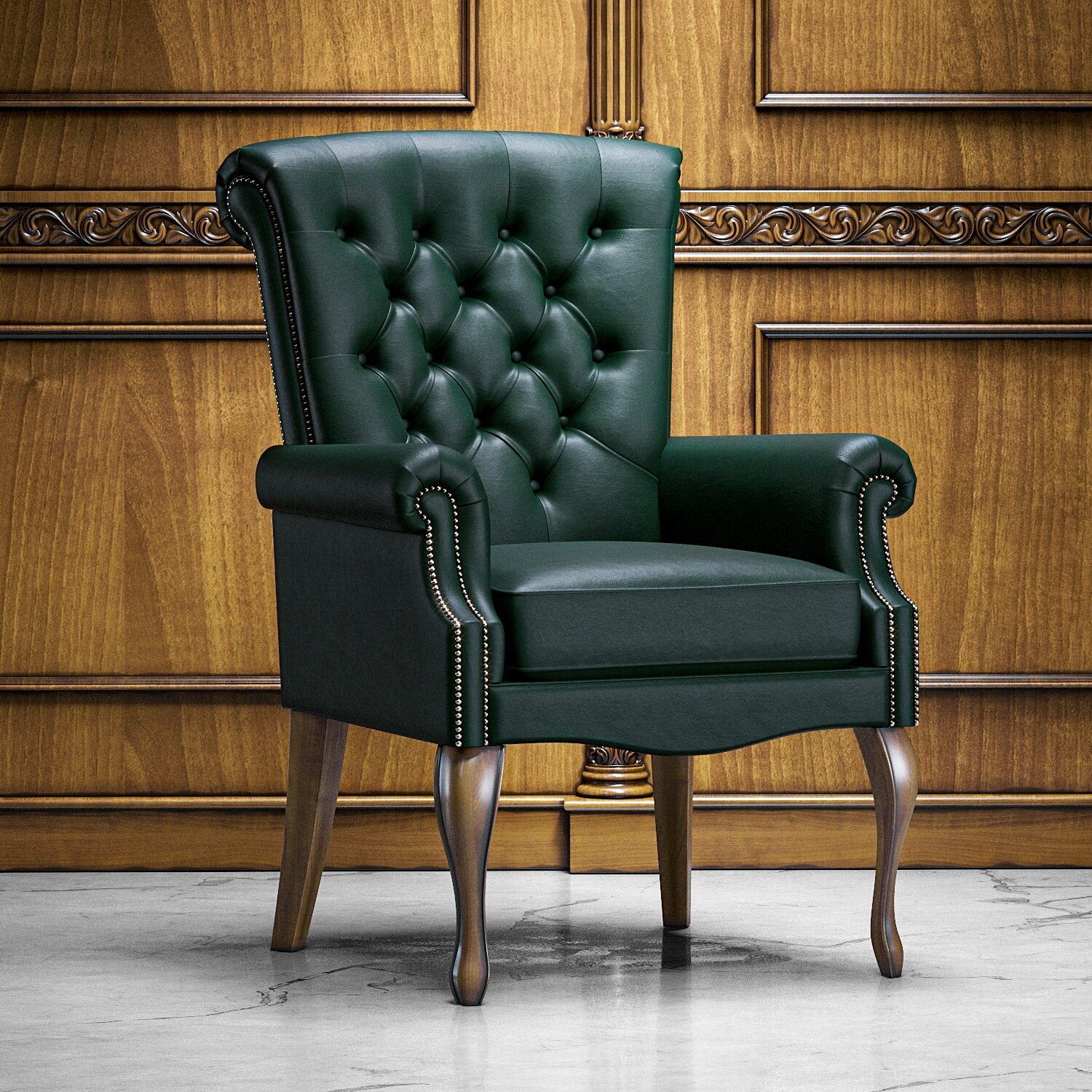 Конференц-кресло Stekswood "Никсон", натуральная кожа, зелёная, ножки бук, без колесиков