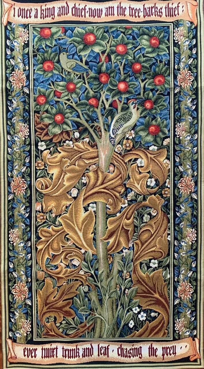 Панно гобеленовое на стену "Дятел. Золото" У. Моррис, 120х65 см / Гобелен