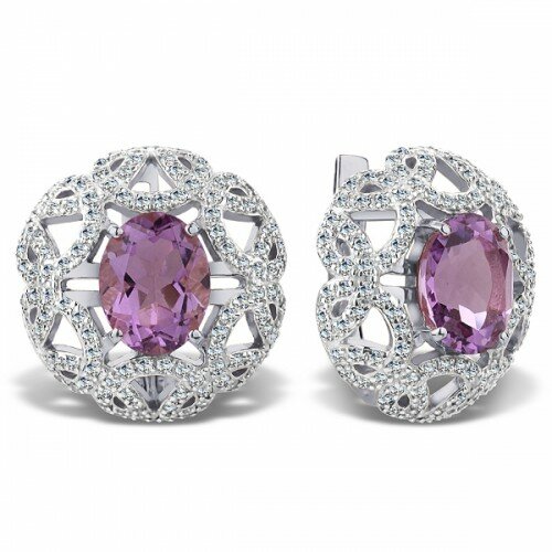 Серьги, серебро, 925 проба, аметист, фианит
