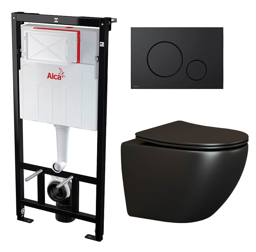 Комплект 3 в 1 инсталляция AlcaPlast + Унитаз подвесной Ceramica Nova Metropol CN4002MB + черная кнопка