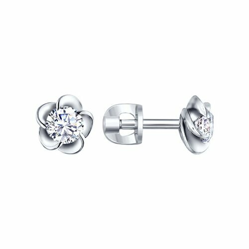 Серьги пусеты, серебро, 925 проба, родирование, фианит