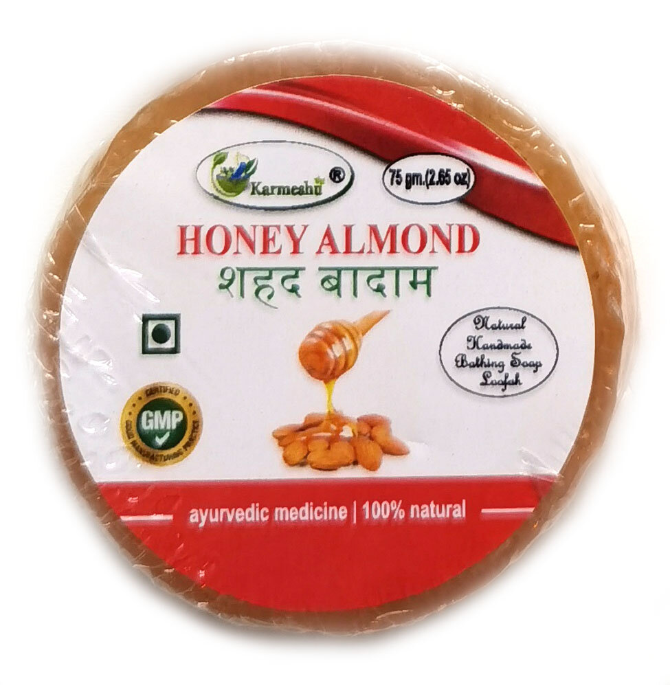 HONEY ALMOND Natural Handmade Bathing Soap, Karmeshu (МЁД миндаль натуральное мыло ручной работы с мочалкой внутри, Кармешу), 75 г.