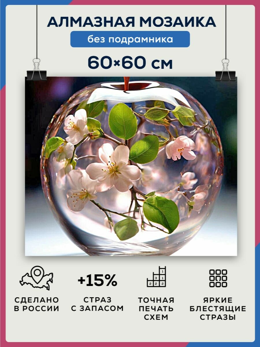 Алмазная мозаика 60x60 Стеклянное яблоко без подрамника