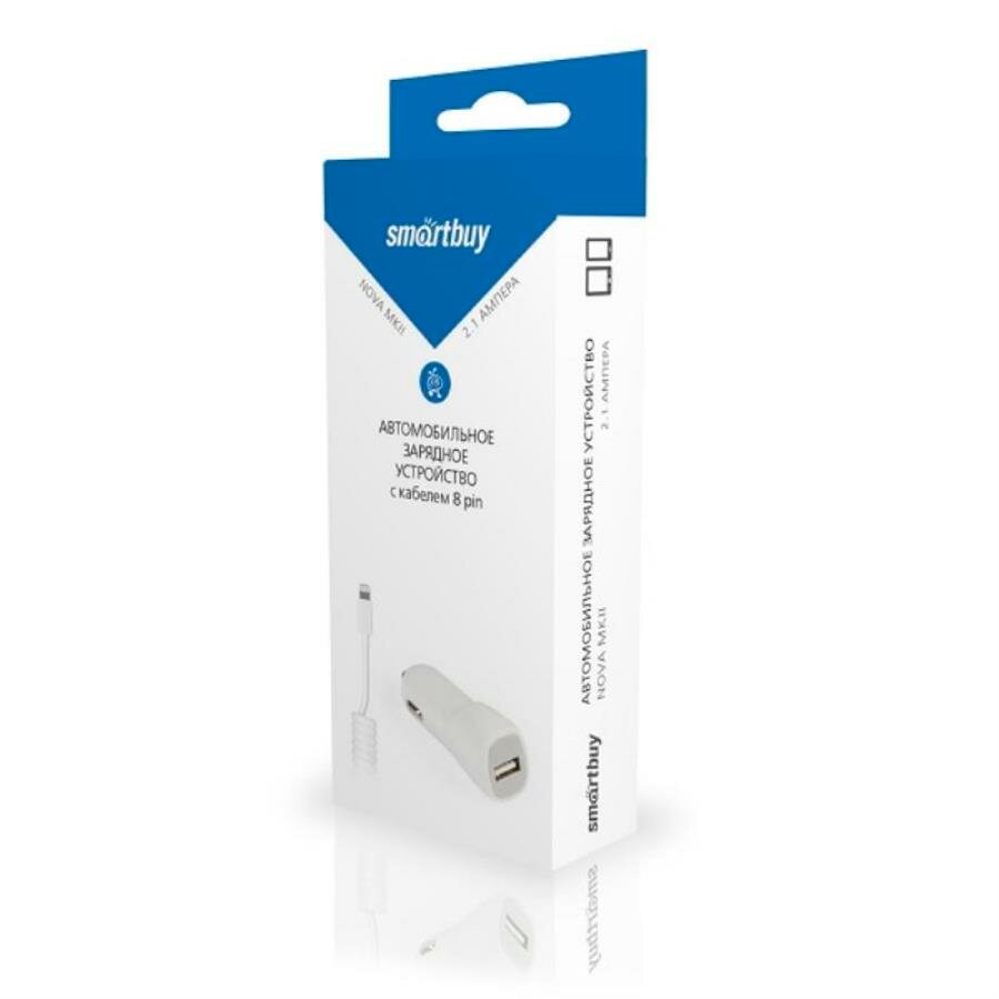 Smartbuy Автомобильное зарядное устройство SBP-1504-8-V NOVA вых. ток 2.1А, 1USB витой кабель 8pin