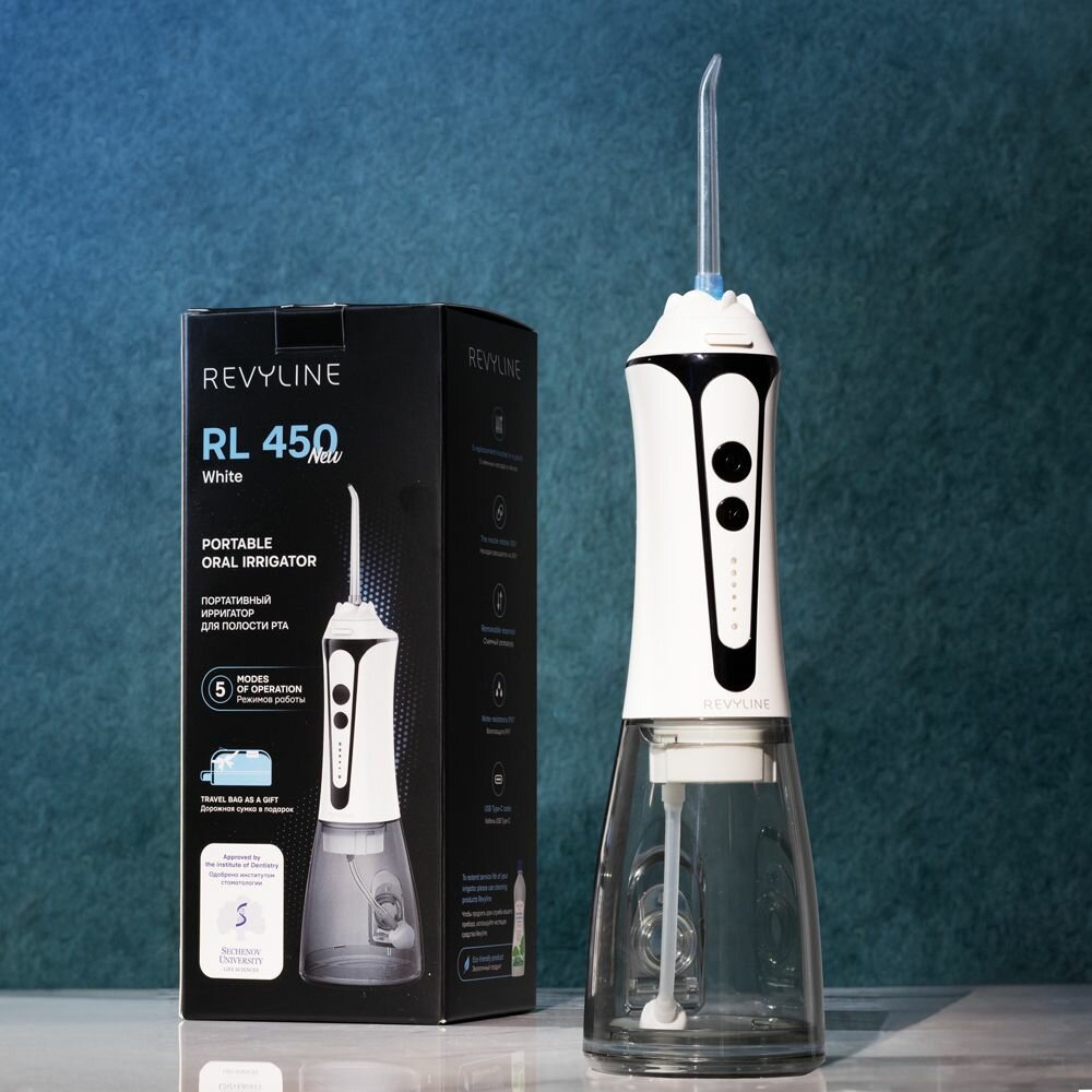 Портативный ирригатор зубов Revyline RL 450 New, 300мл, 5 режимов, 2 насадки