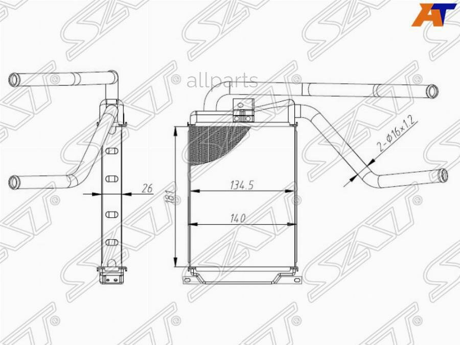 SAT ST-DW25-395-A0 Радиатор отопителя салона Daewoo Nexia 94-16 / Ravon Nexia R3 16-20