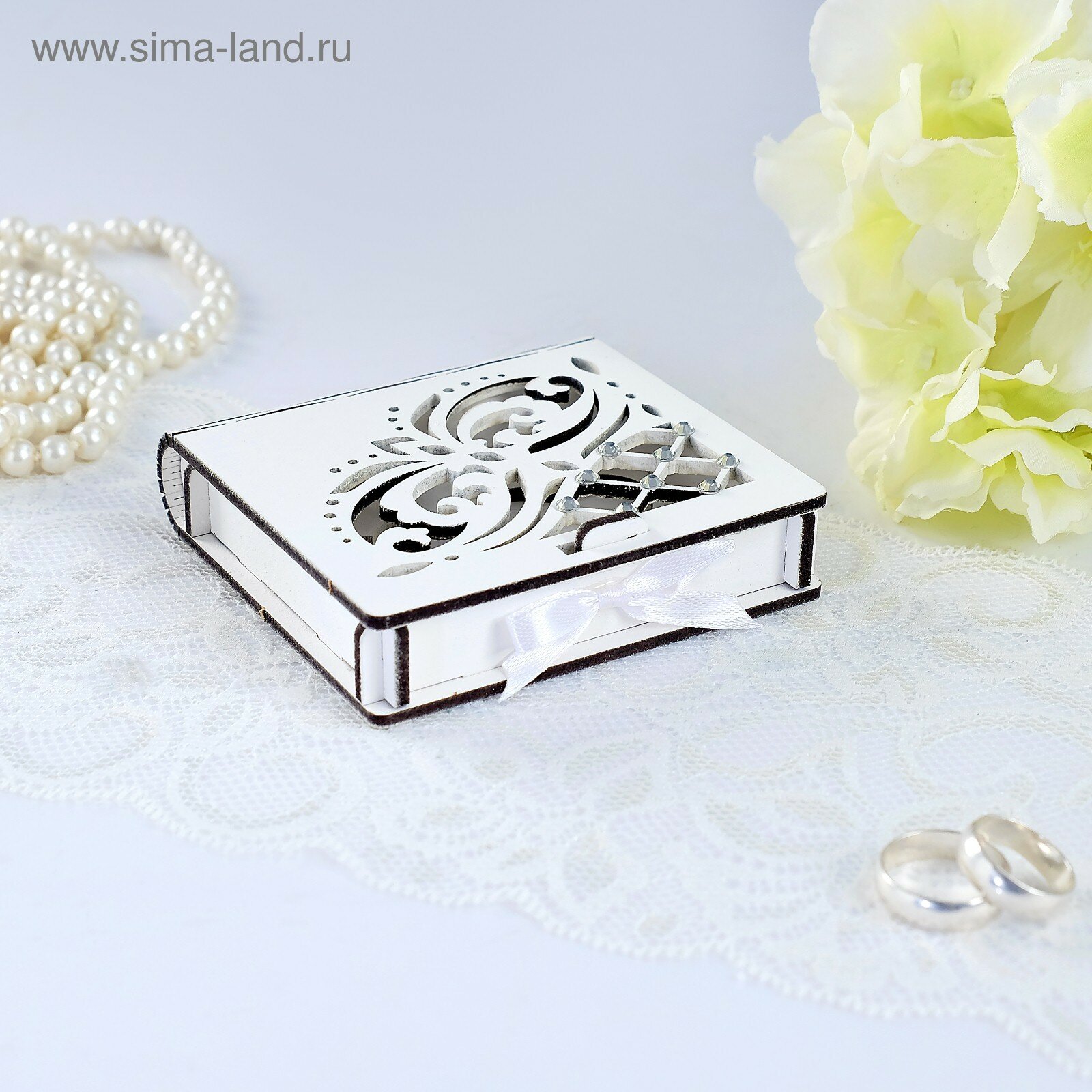 Шкатулка под кольца "Ажурная", белая, 10×9.5×2.6 см, дерево(мдф)