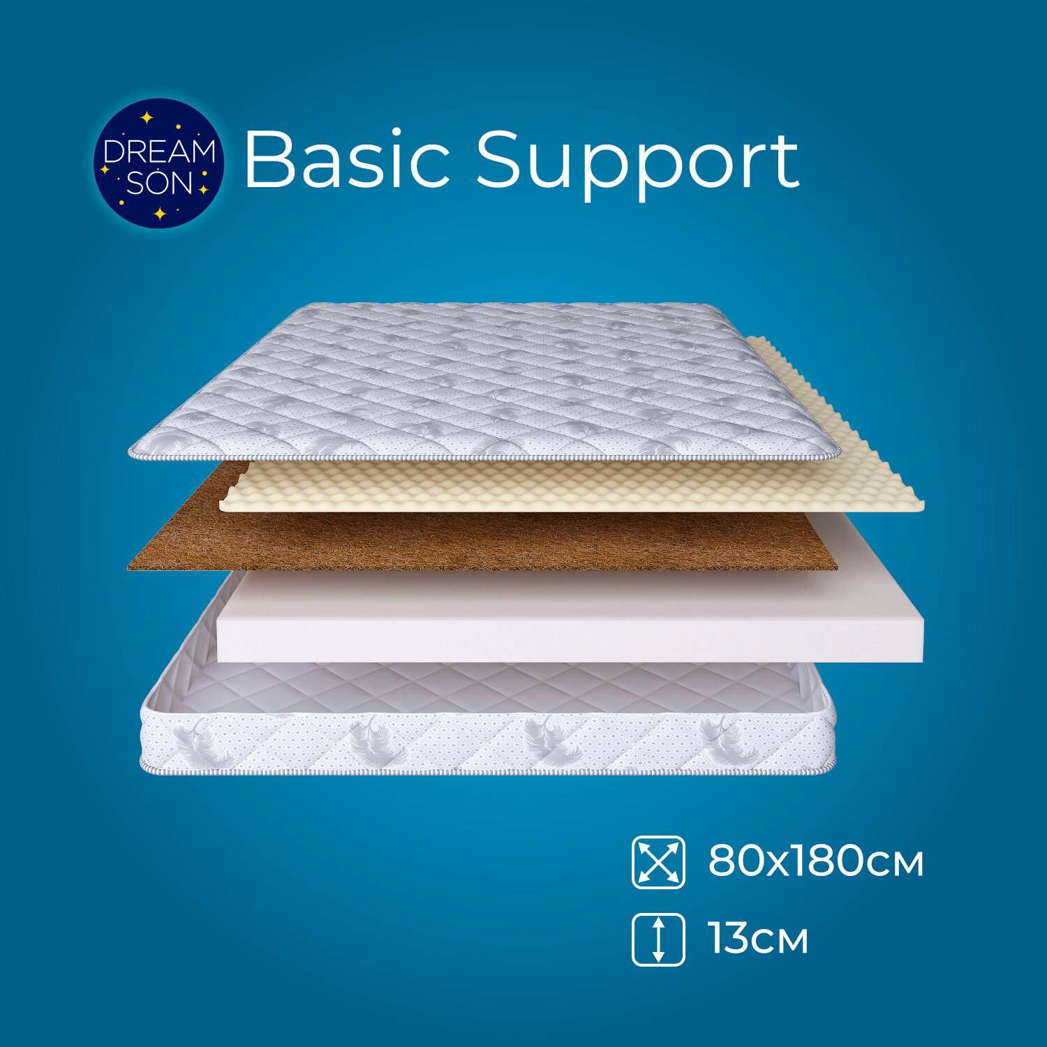 Матрас 80х180 беспружинный, средней жесткости, односпальный, в кровать, DreamSon Basic Support
