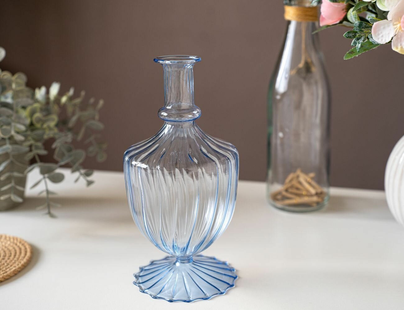 Стеклянная ваза коппа, голубая, 20 см, EDG 106851-81