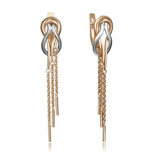 Серьги цепочки PLATINA, комбинированное золото, 585 проба, родирование