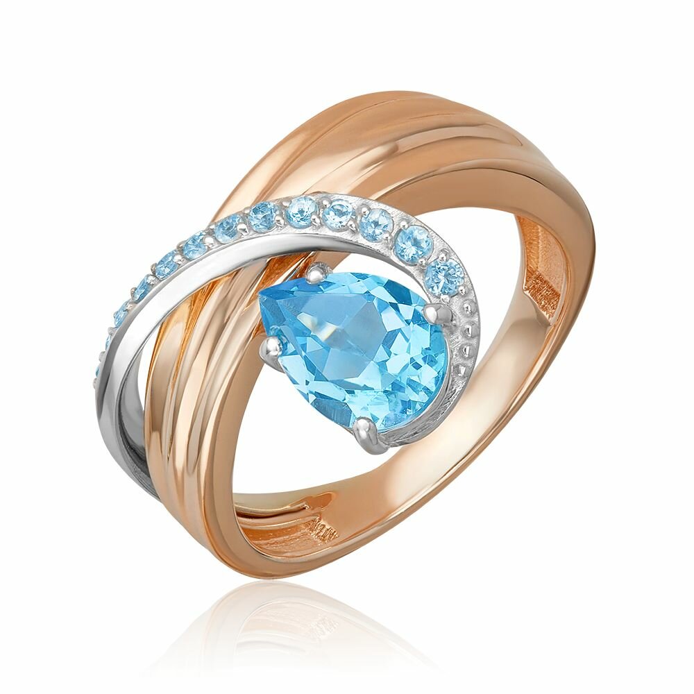 Кольцо, комбинированное золото, 585 проба, родирование, топаз