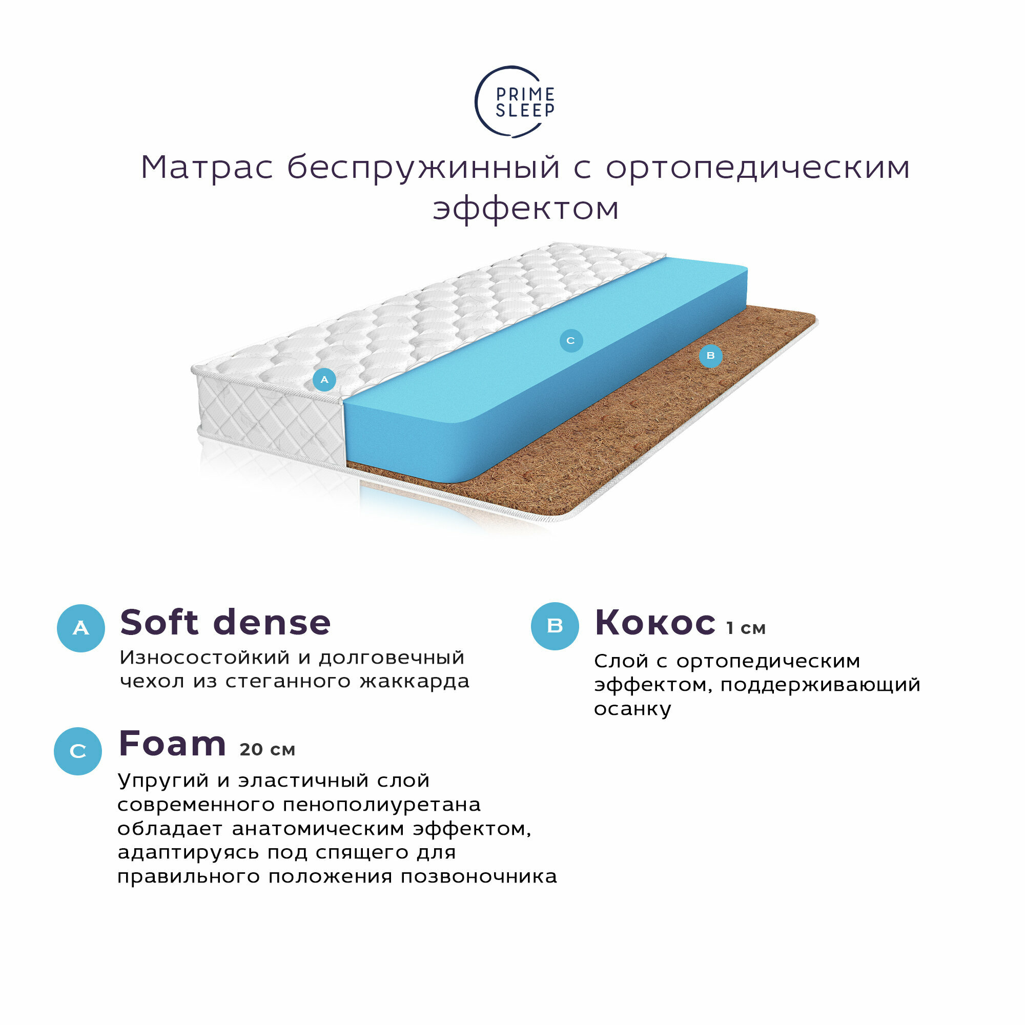 Матрас Prime Sleep Foam Dinastia 110х195, ортопедический, беспружинный, разная жесткость сторон — фото 1