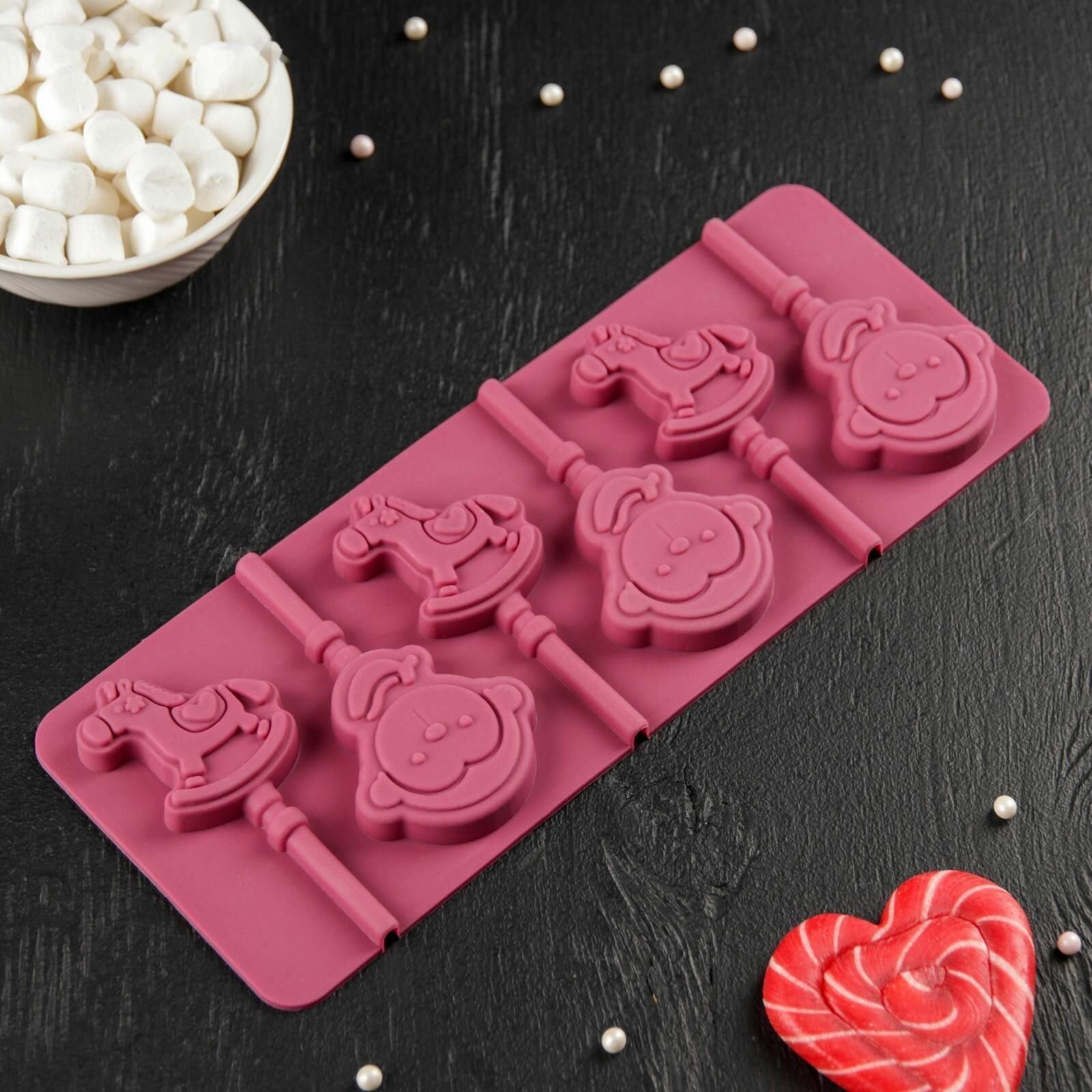 Форма для леденцов, 24x9,5 см, 6 ячеек, с палочками