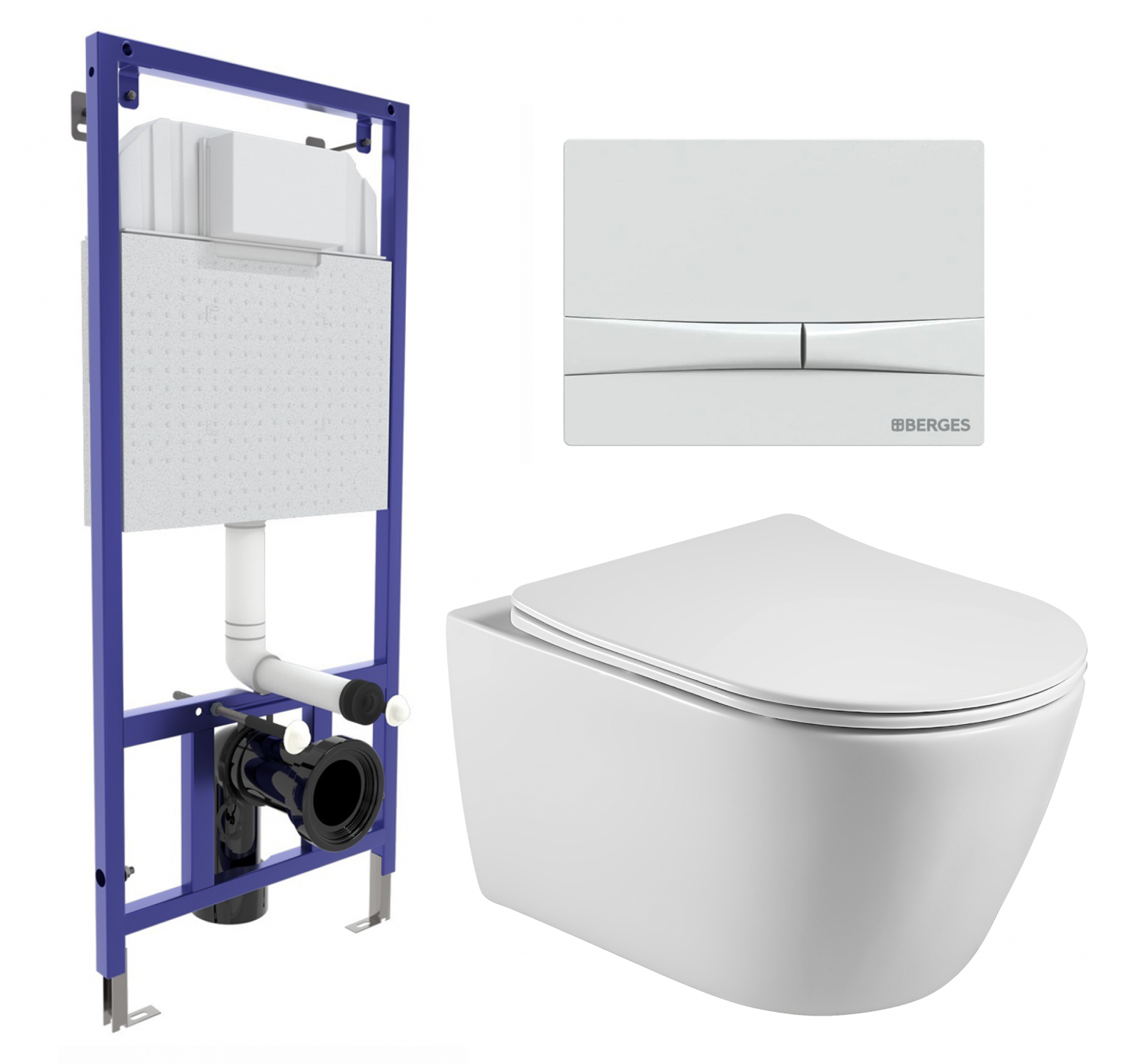 Комплект 3 в 1 инсталляция Berges Wasserhaus Novum 040250 + Унитаз подвесной Акватек Вега AQ1905-00 + кнопка белая