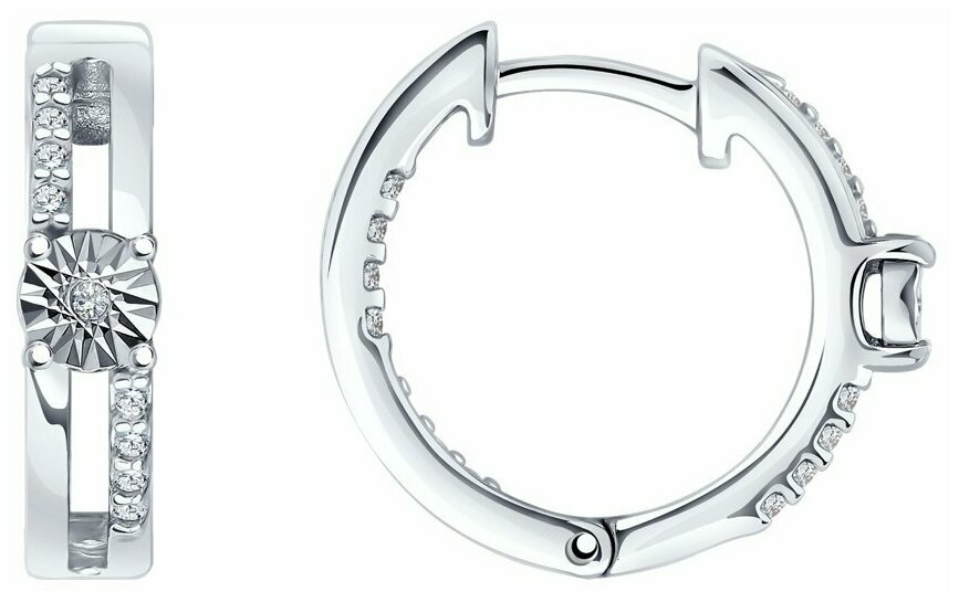 Серьги конго, серебро, 925 проба, родирование, бриллиант