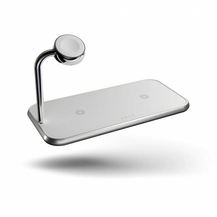 Беспроводное зарядное устройство ZENS Dual+Watch Aluminium Wireless Charger. Цвет белый.
