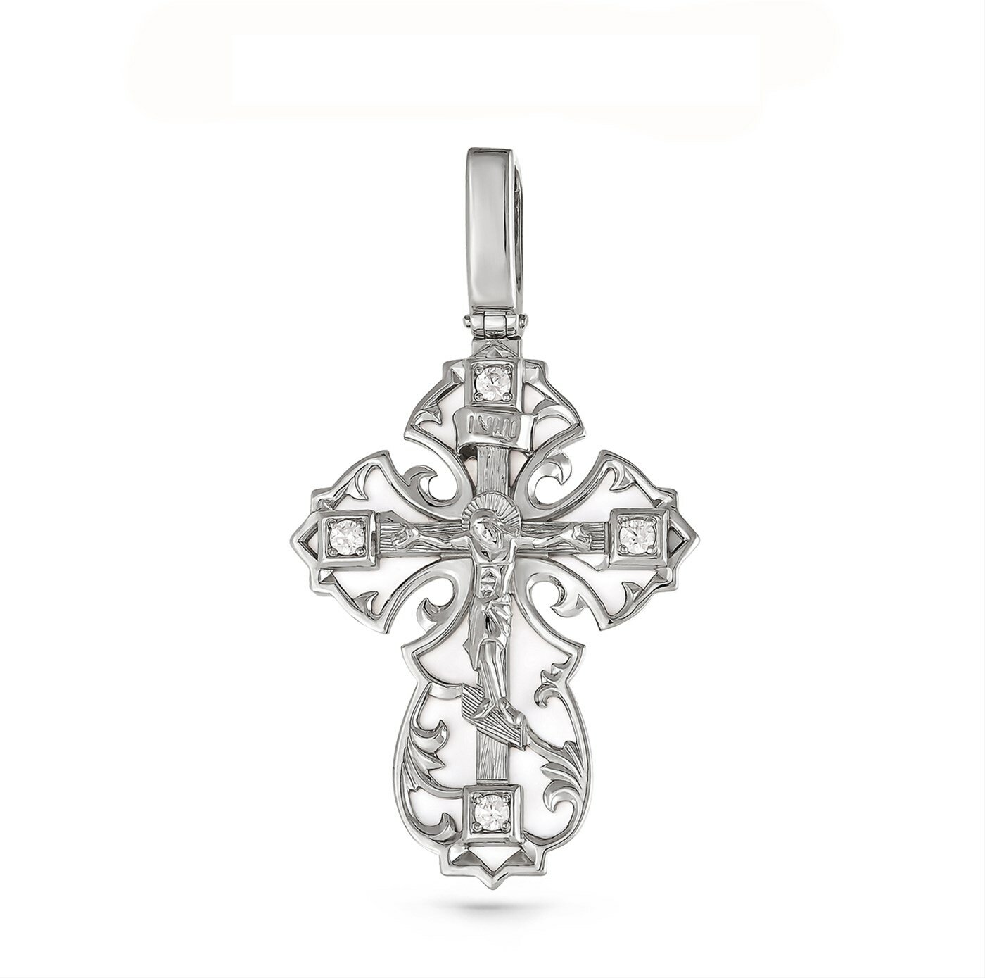 Крестик, серебро, 925 проба, родирование, фианит