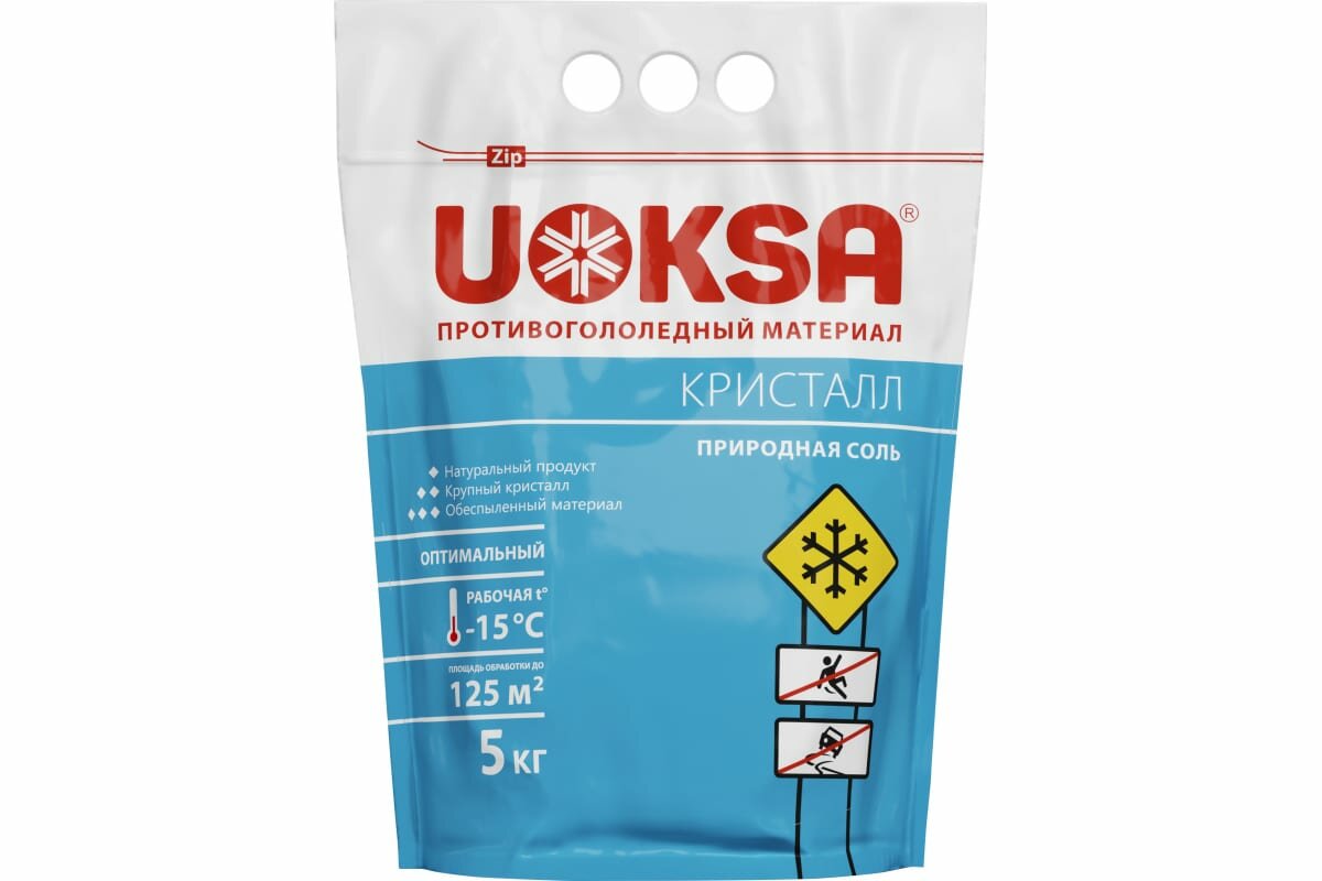 UOKSA Противогололедный материал кристалл, до -15С, 5кг, пакет 2243